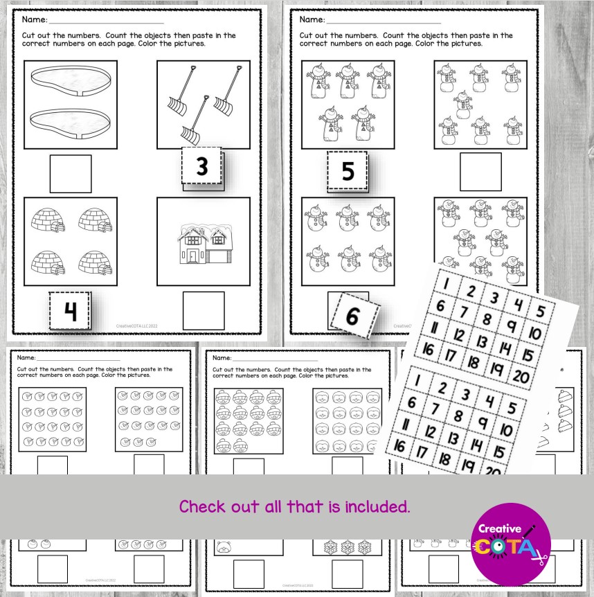 No Prep Winter Math Cut and Paste Worksheets Numbers 1-20 | Made By ...