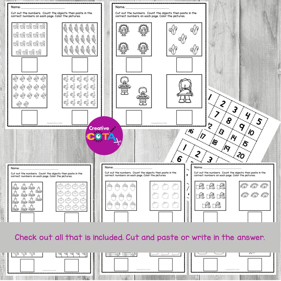 No Prep Thanksgiving Math Worksheets Numbers 1-20 | Made By Teachers