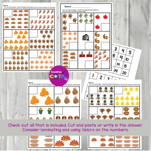 No Prep Thanksgiving Math Worksheets Numbers 1-20 - Made By Teachers