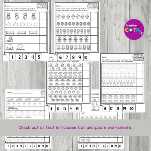 No Prep Thanksgiving Math Worksheets Numbers 1-20 | Made By Teachers