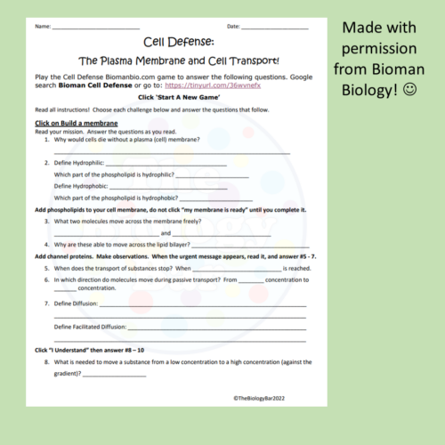 Bioman Simulation Cell Transport & Cell Membrane | Made By Teachers