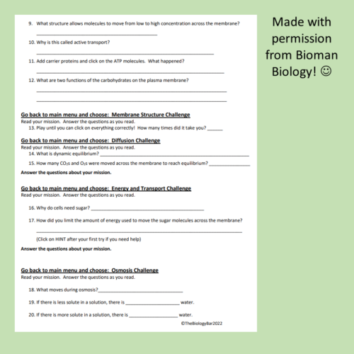 Bioman Simulation Cell Transport & Cell Membrane | Made By Teachers