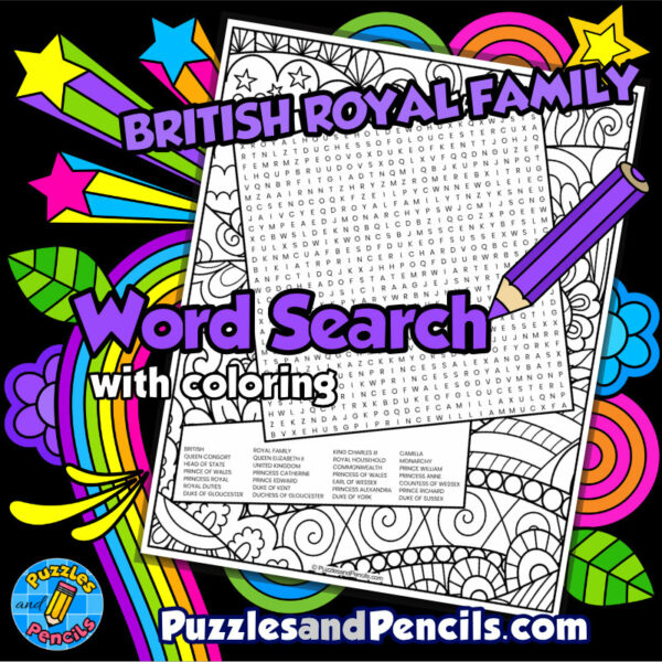 British Royal Family Word Search Puzzle Activity Page with Coloring ...