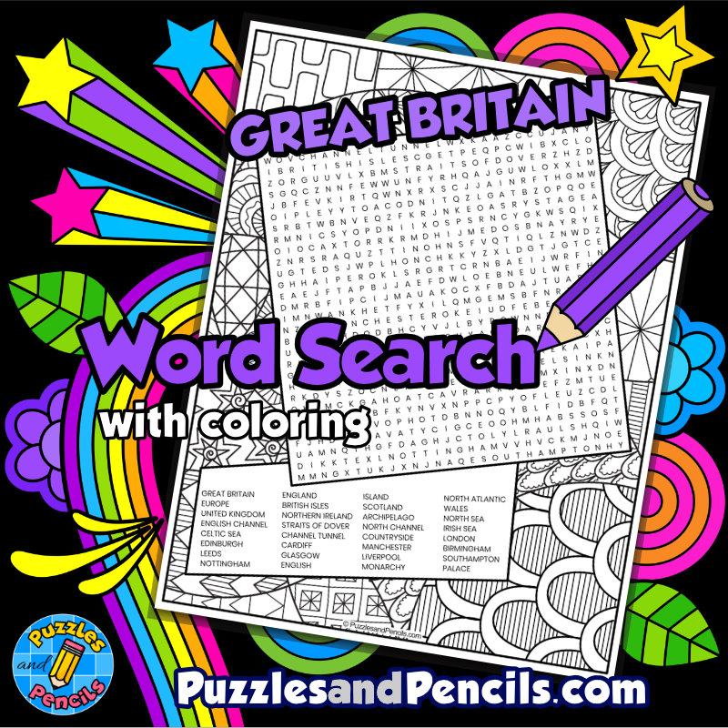 Great Britain Word Search Puzzle Activity Page with Coloring | British ...