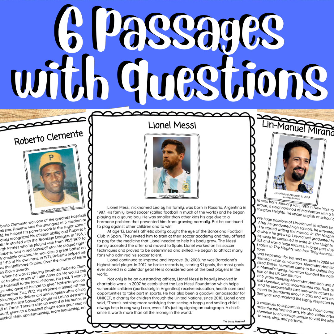 Informative Reading Passages Famous Latinos Print & Digital with ...