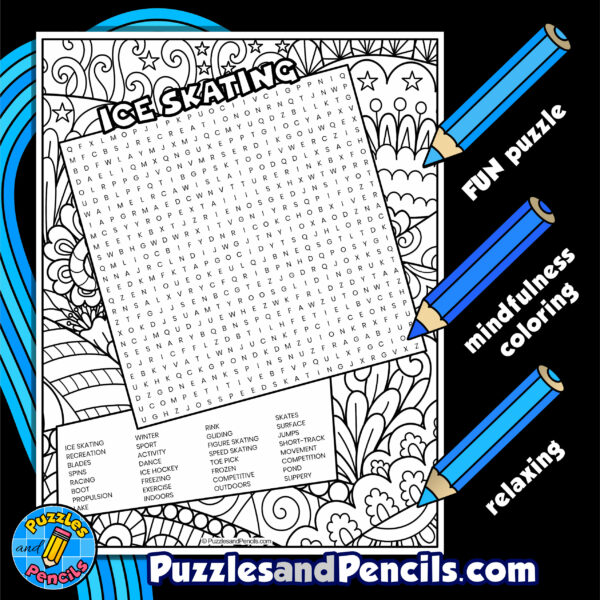 Ice Skating Word Search Puzzle Activity Page with Coloring | Seasons ...