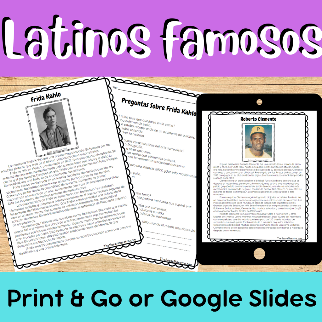 Famous Latinos Reading Passages English & Spanish Bilingual Bundle ...