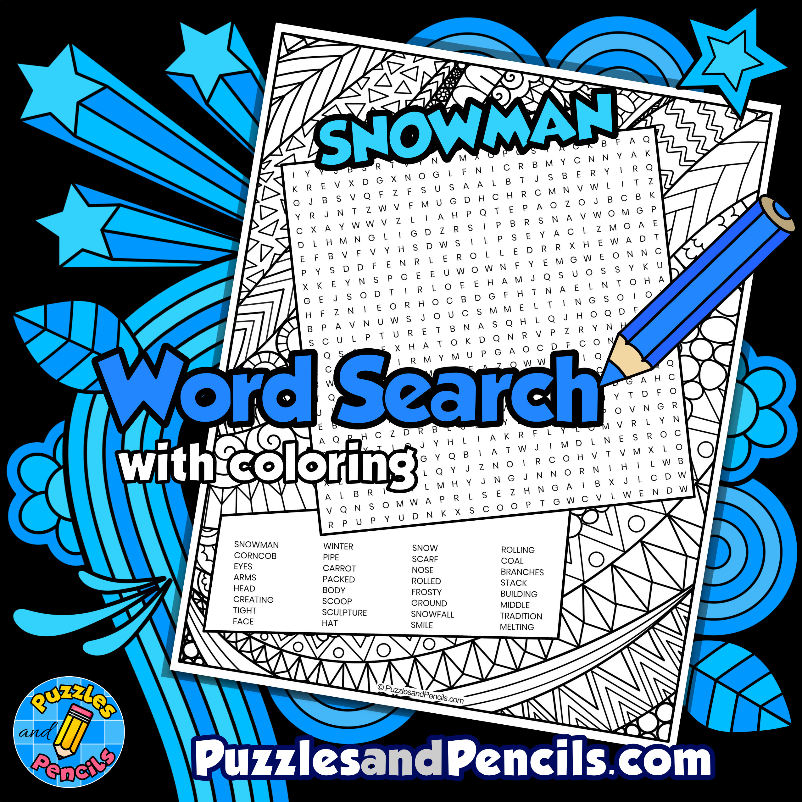 Snowman Word Search Puzzle Activity Page with Coloring | Seasons ...