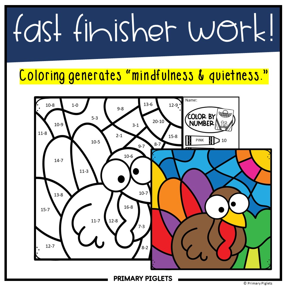 Thanksgiving Addition Subtraction Color by Number - Made By Teachers