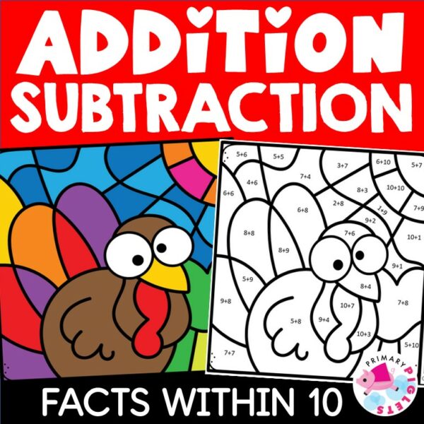 Thanksgiving Addition to 10 Color by Number Bundle | Made By Teachers