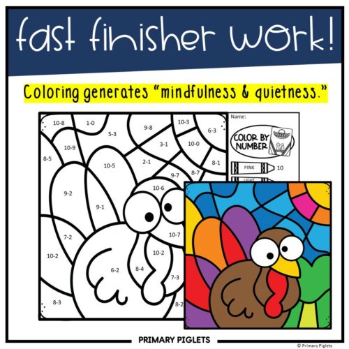 Thanksgiving Addition to 10 Color by Number Bundle | Made By Teachers