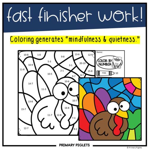 Thanksgiving Addition Subtraction Color by Number | Made By Teachers