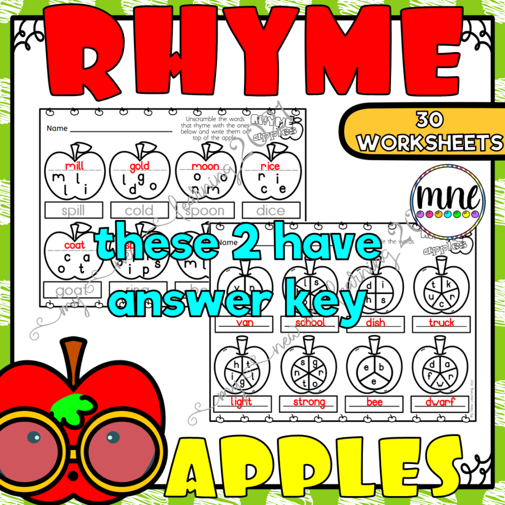 Rhyming Words Phonics Apple Rhymes Worksheets Pack - Made By Teachers
