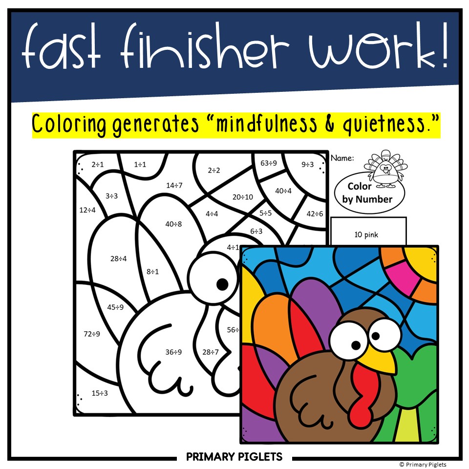 Thanksgiving Division Color by Number | Made By Teachers