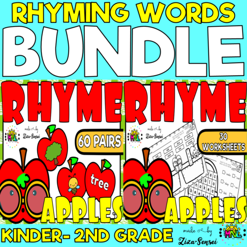 Rhyming Words Rhyme Apples Match-up No-Prep Worksheets Phonemic BUNDLE ...