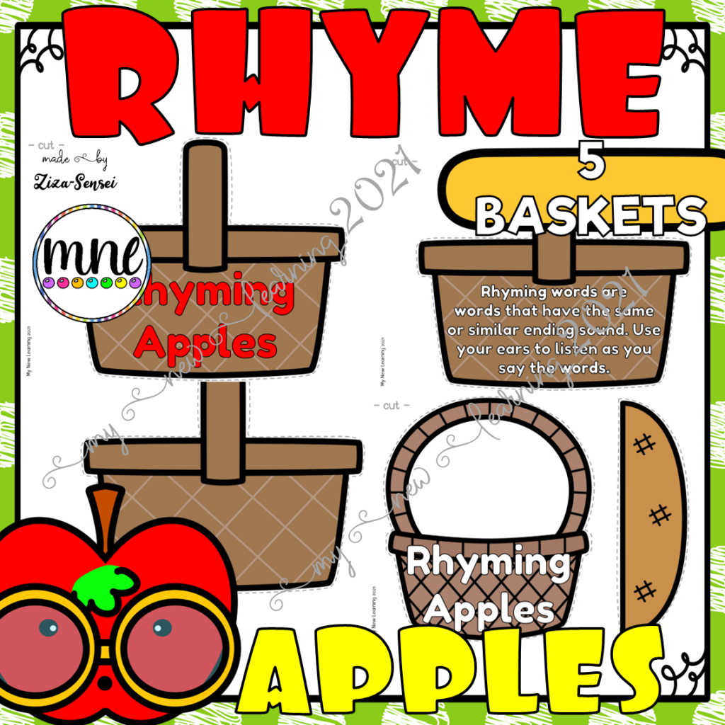 Rhyming Words Rhyme Apples Match-up No-Prep Worksheets Phonemic BUNDLE ...