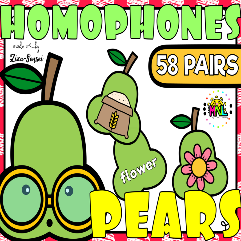Homophone Words Phonics Matching Pear Pairs Theme Phonemic Awareness ...