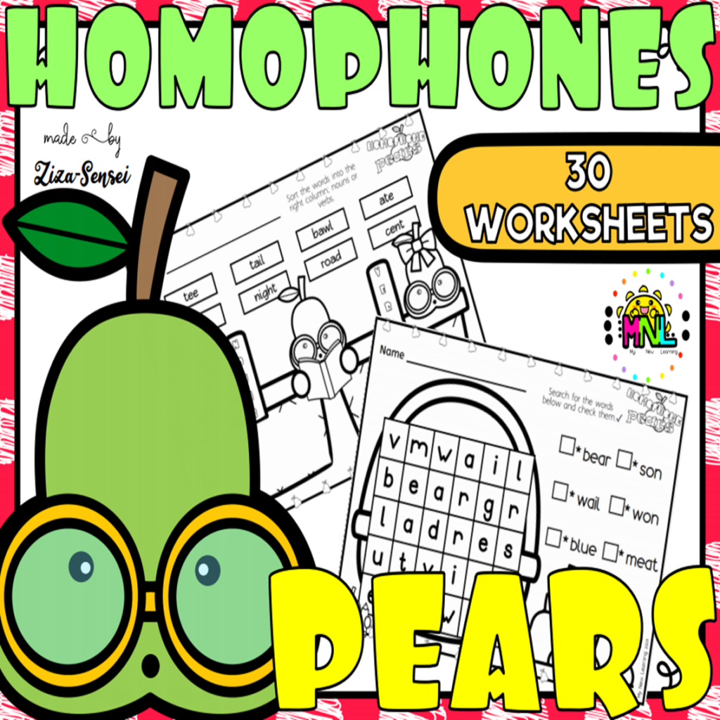 Homophone Pairs Phonics Pear Theme No-Prep Worksheets Pack | Made By ...