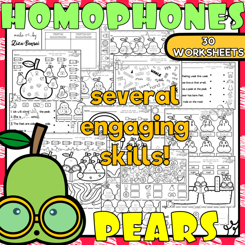 Homophone Pairs Phonics Pear Theme No-Prep Worksheets Pack | Made By ...