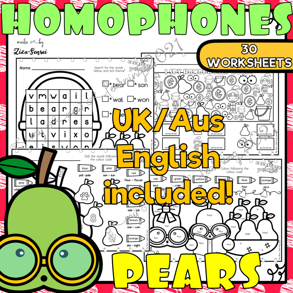 Homophone Pairs Phonics Pear Theme No-Prep Worksheets Pack | Made By ...