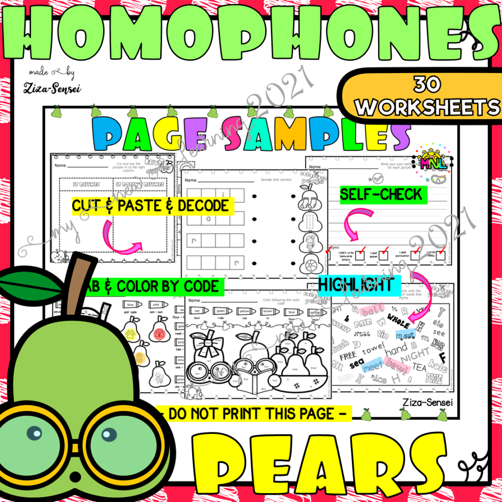 Homophone Pairs Phonics Pear Theme No-Prep Worksheets Pack - Made By ...