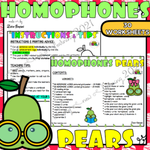 Homophone Pairs Phonics Pear Theme No-Prep Worksheets Pack - Made By ...