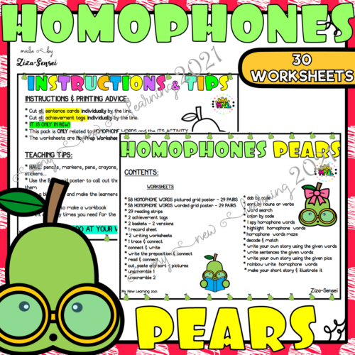 Homophone Pairs Phonics Pear Theme No-Prep Worksheets Pack - Made By ...