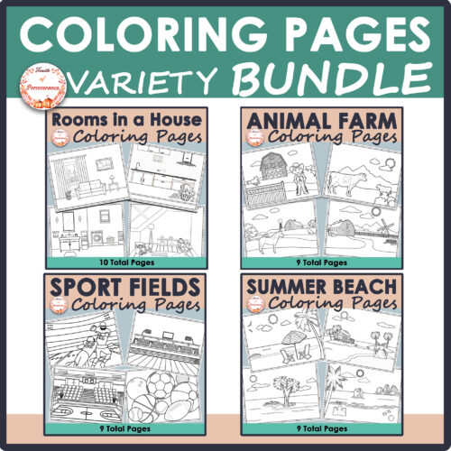 Variety of Coloring Pages Bundle | Rooms Farm Summer and Sports | Made ...