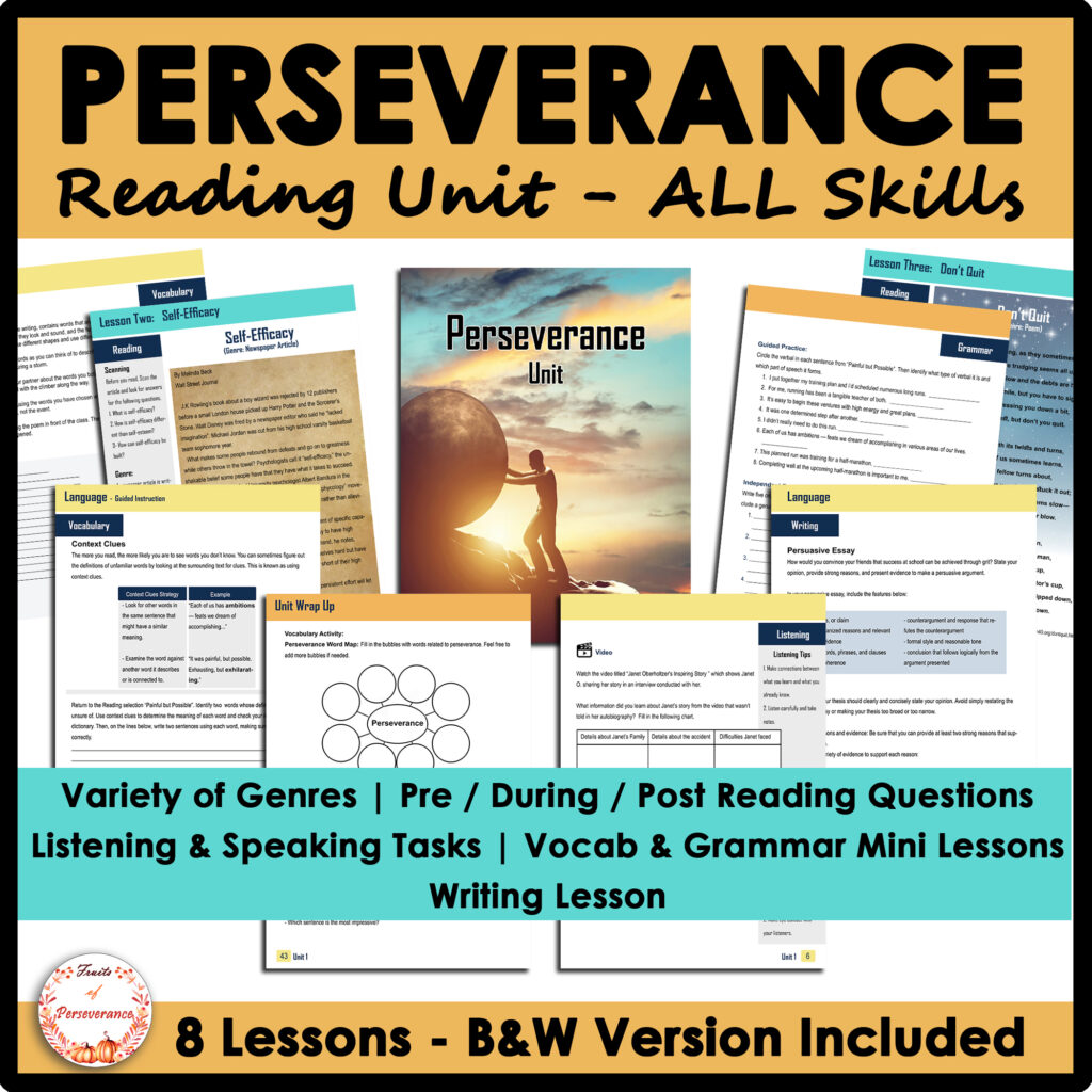 Perseverance Themed Reading Comprehension Passages and Language ...