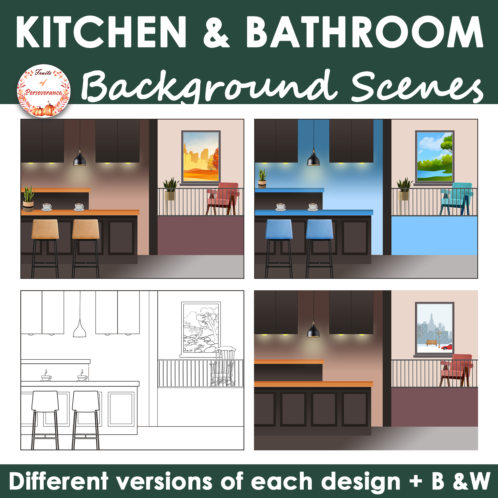 Kitchen and Bathroom Background Scenes Clipart | Made By Teachers
