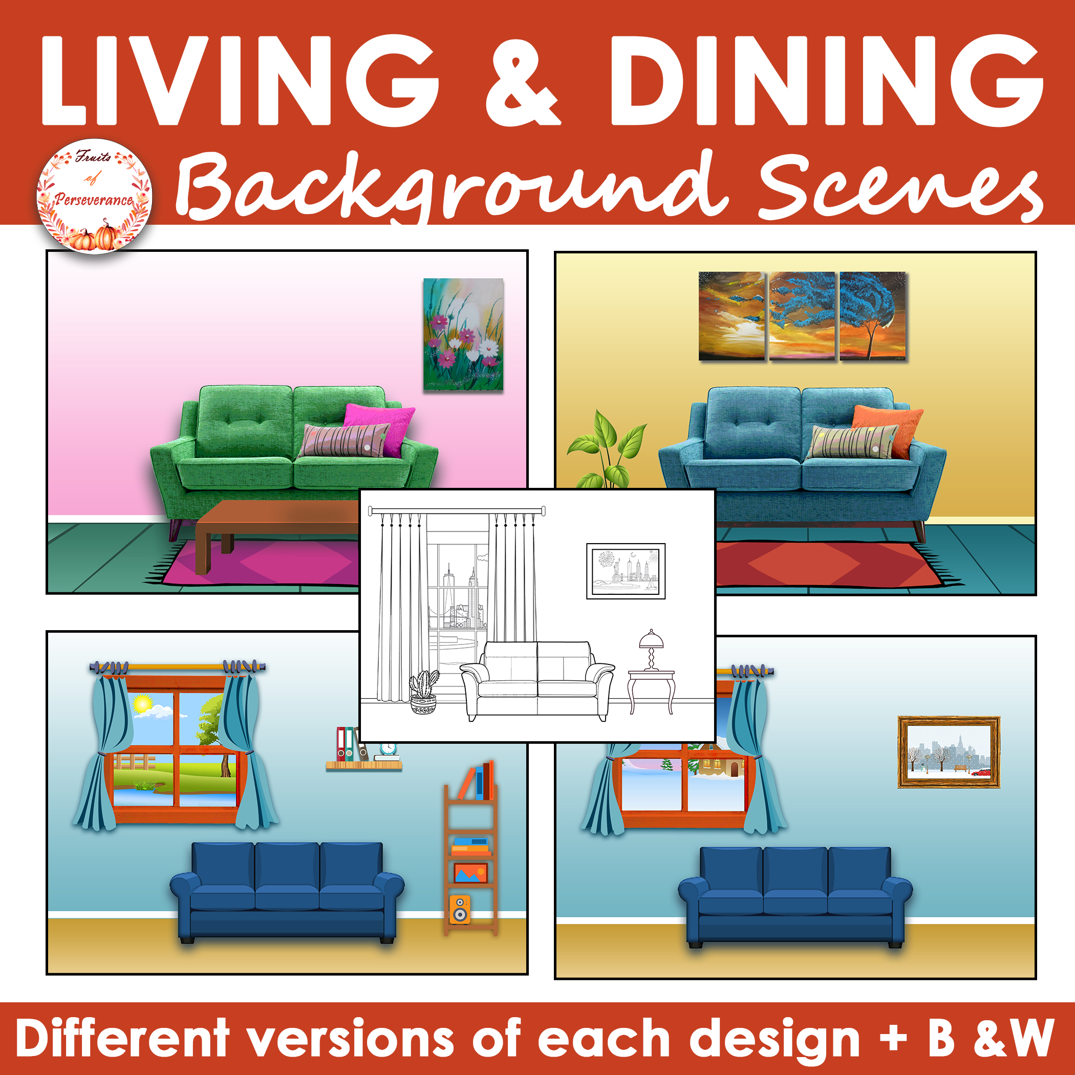 Living and Dining Rooms Background Scenes Clipart | Made By Teachers