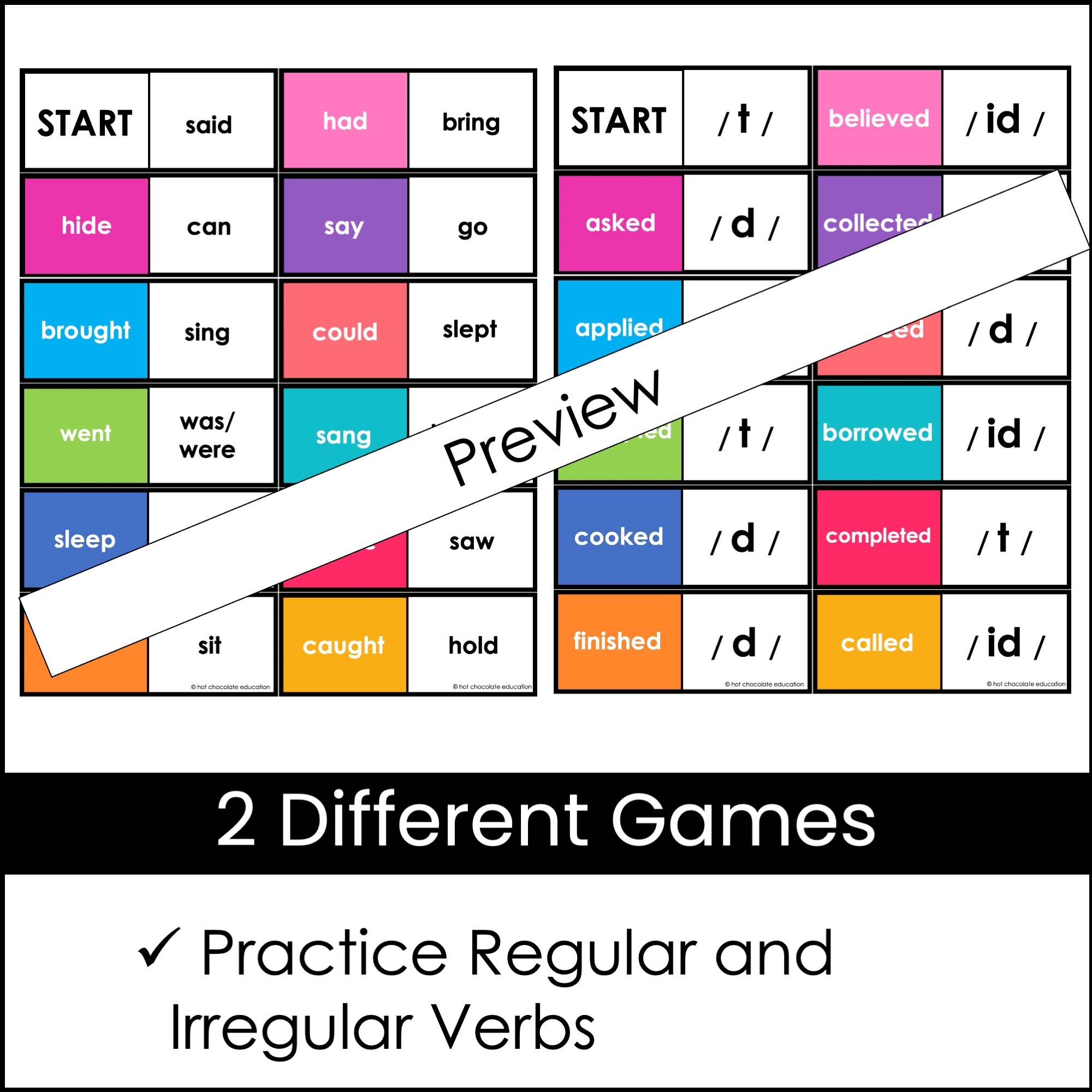 Regular and Irregular Past Tense Verb Dominoes - Ending Pronunciations ...