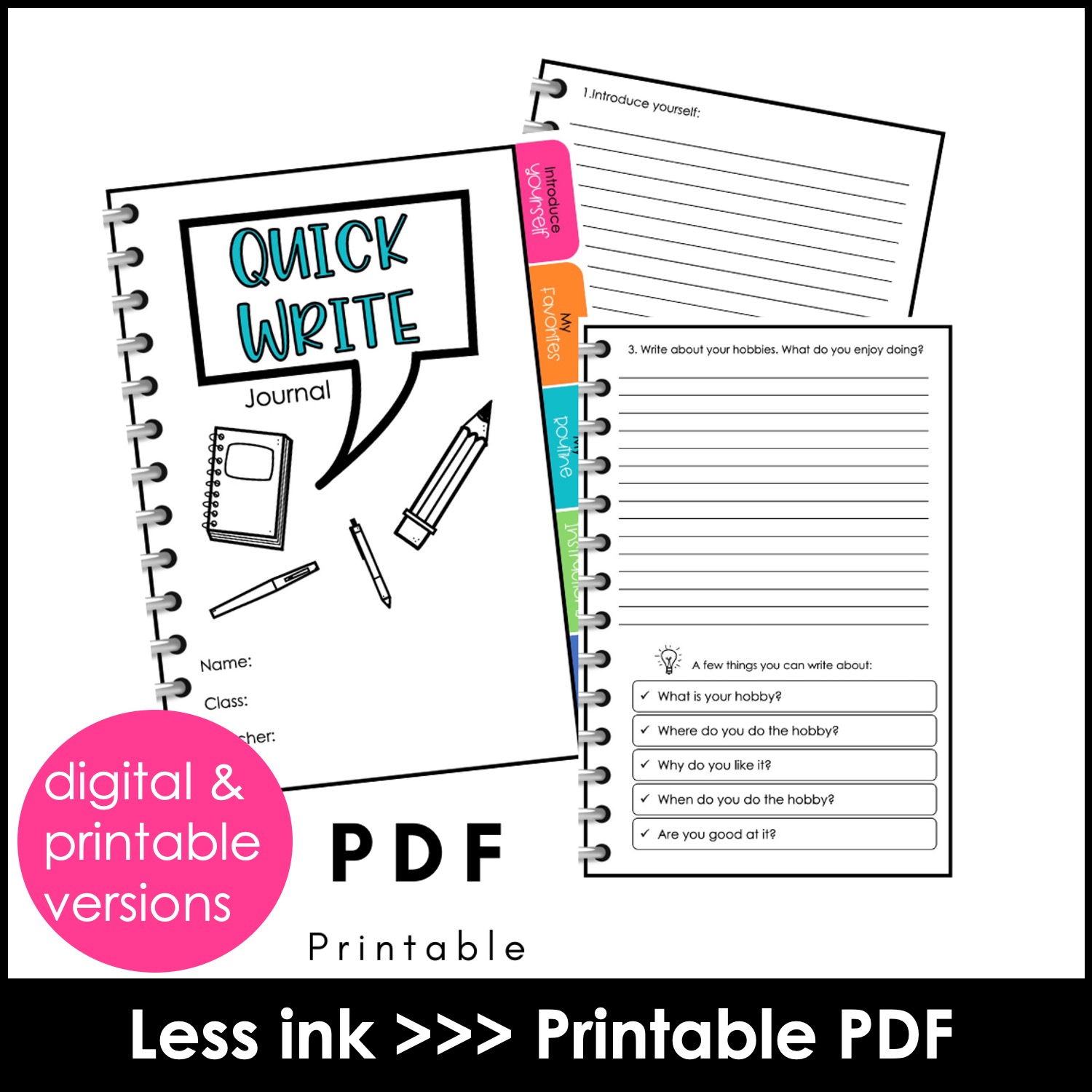 ESL Present Simple Writing Prompts Digital Notebook | + Editable ...