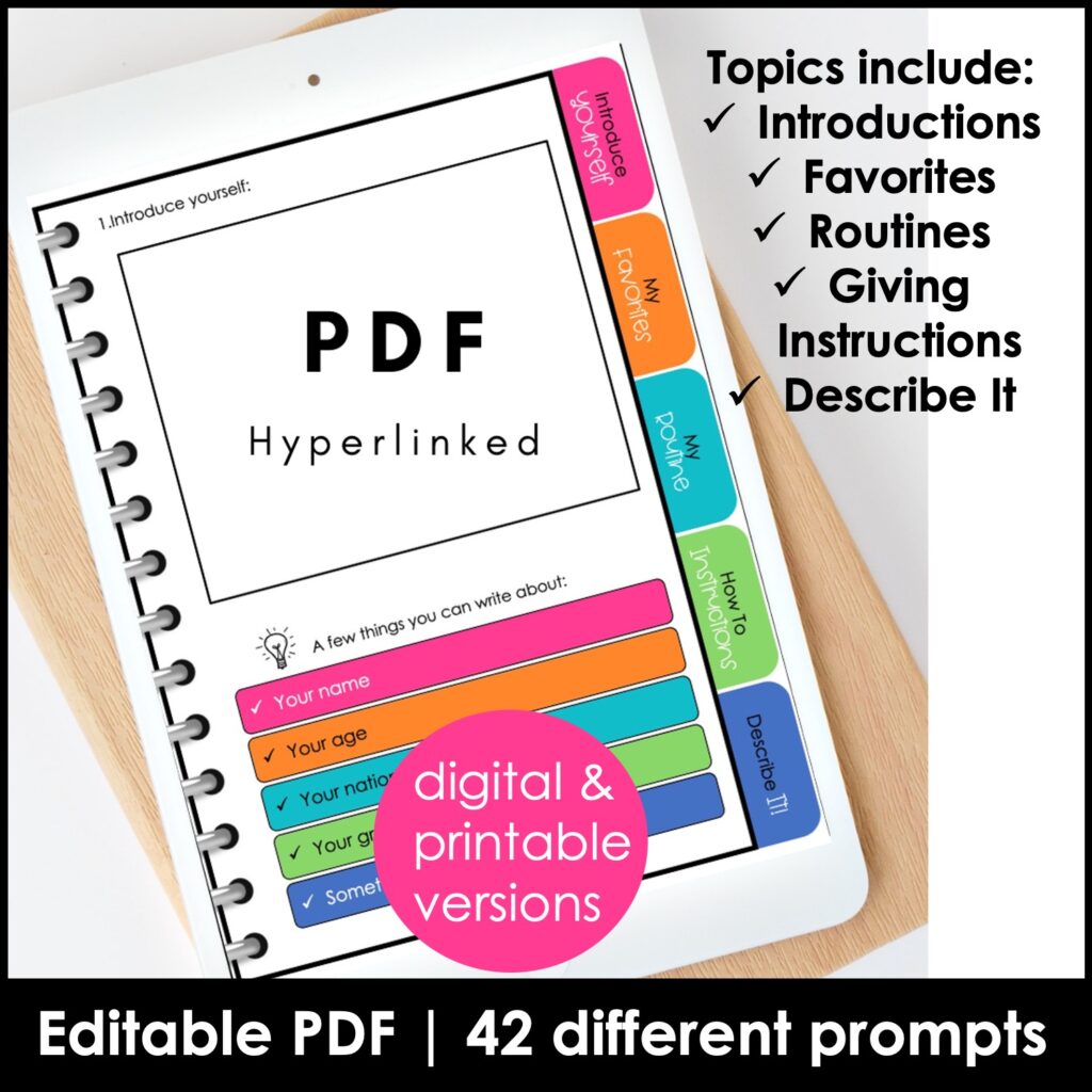 ESL Present Simple Writing Prompts Digital Notebook | + Editable ...