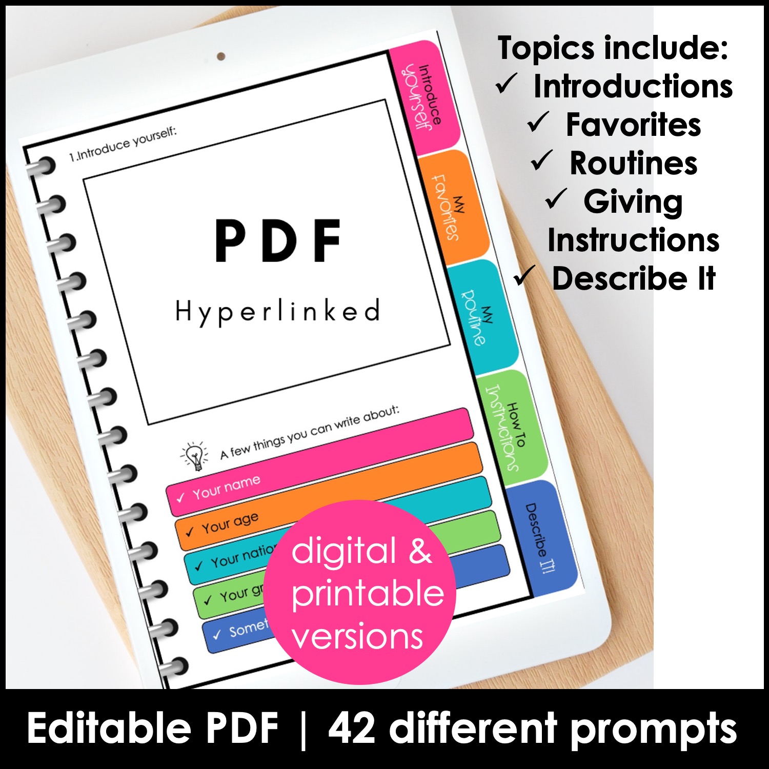 ESL Present Simple Writing Prompts Digital Notebook | + Editable ...