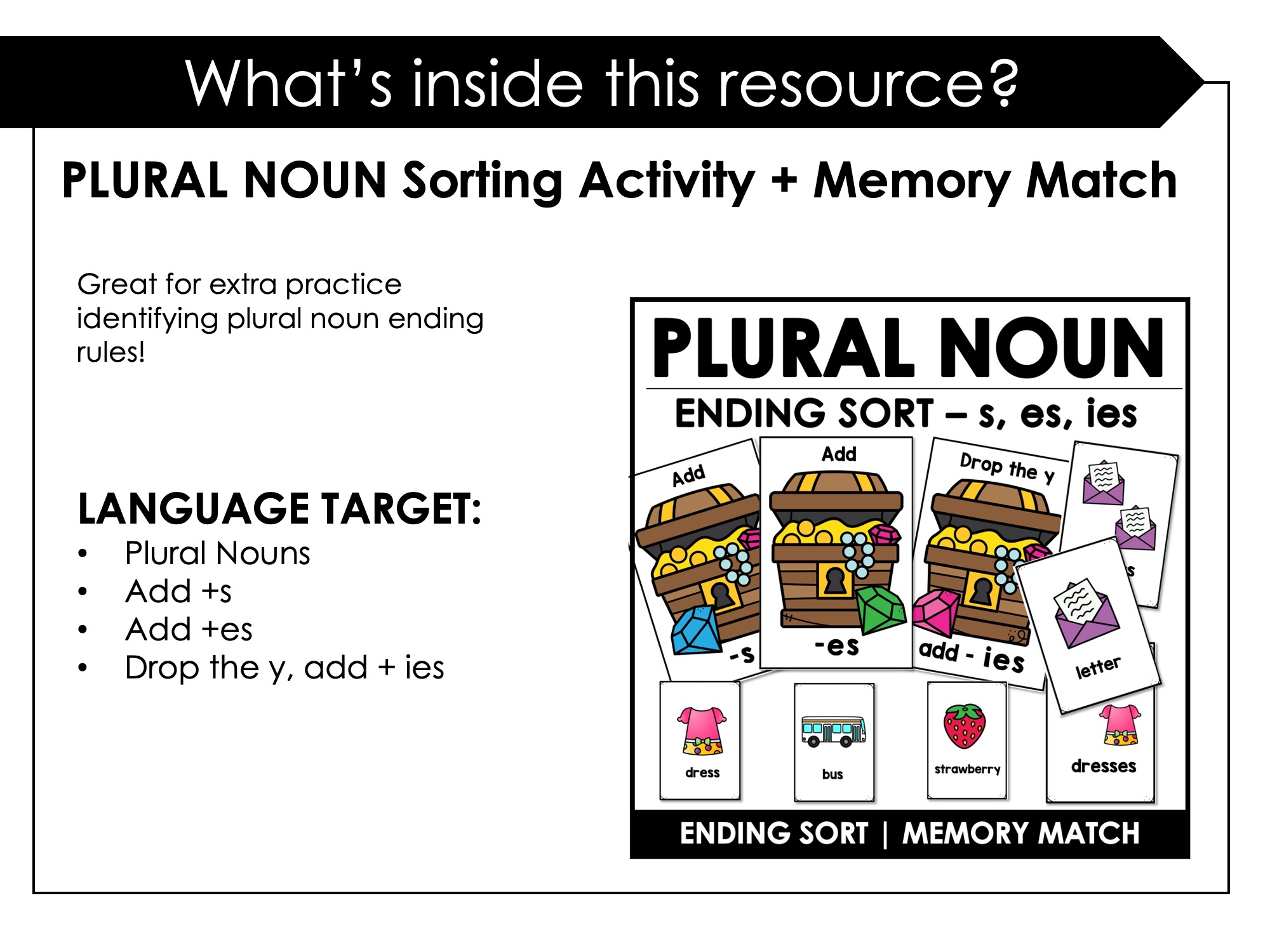 Plural Noun Sort | Sorting Activity for -s, -es, -ies suffix endings ...