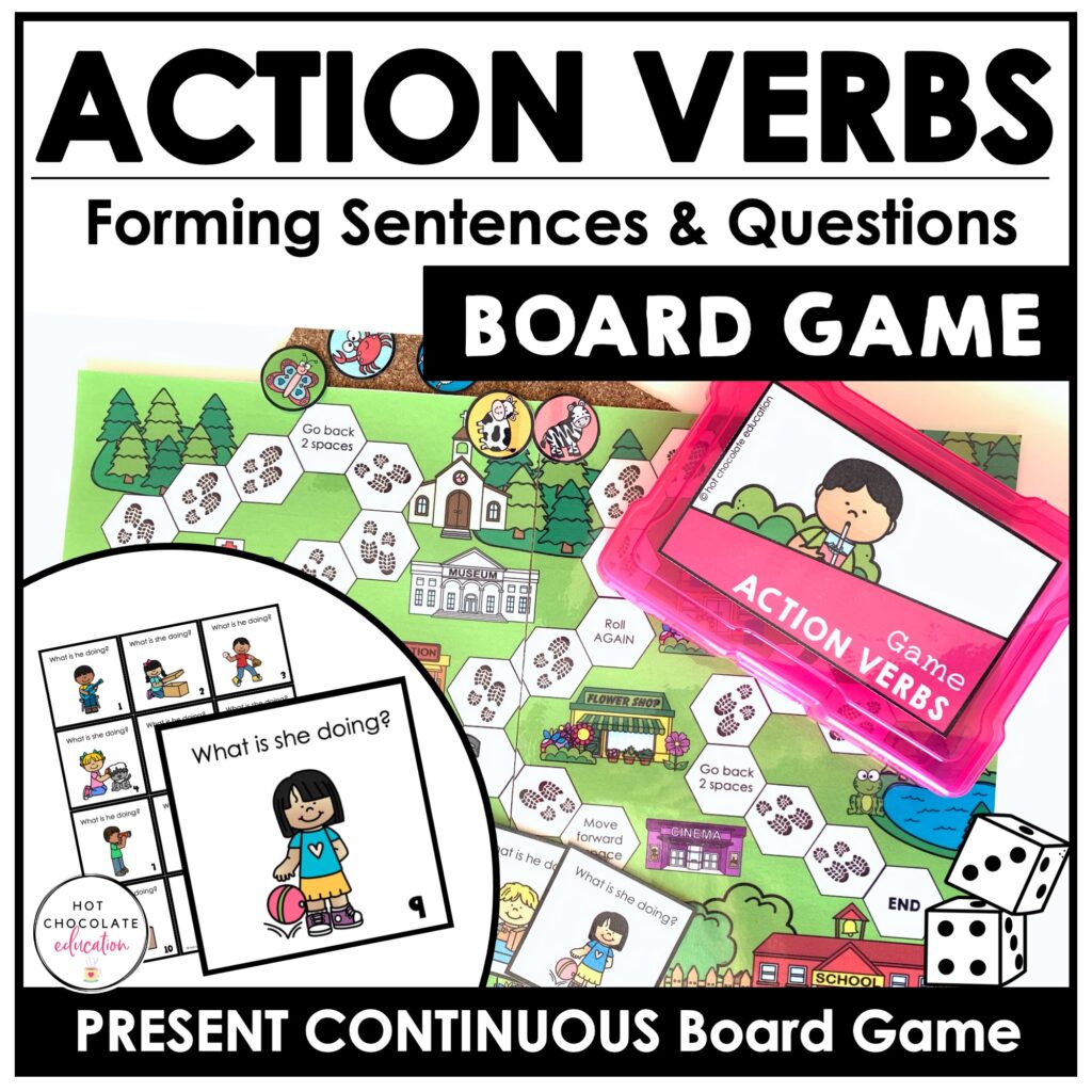 Action Verbs Board Game - Present Continuous - Making Sentences ...