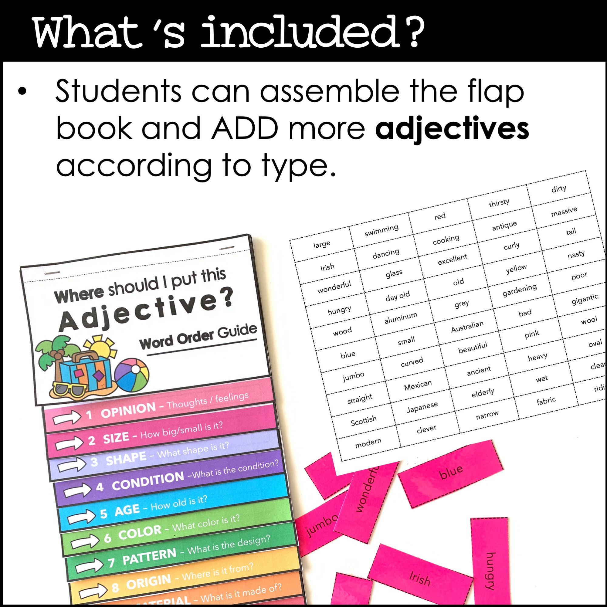 Ordering Adjectives Flap Book - Word Order in Sentences Reference Guide ...