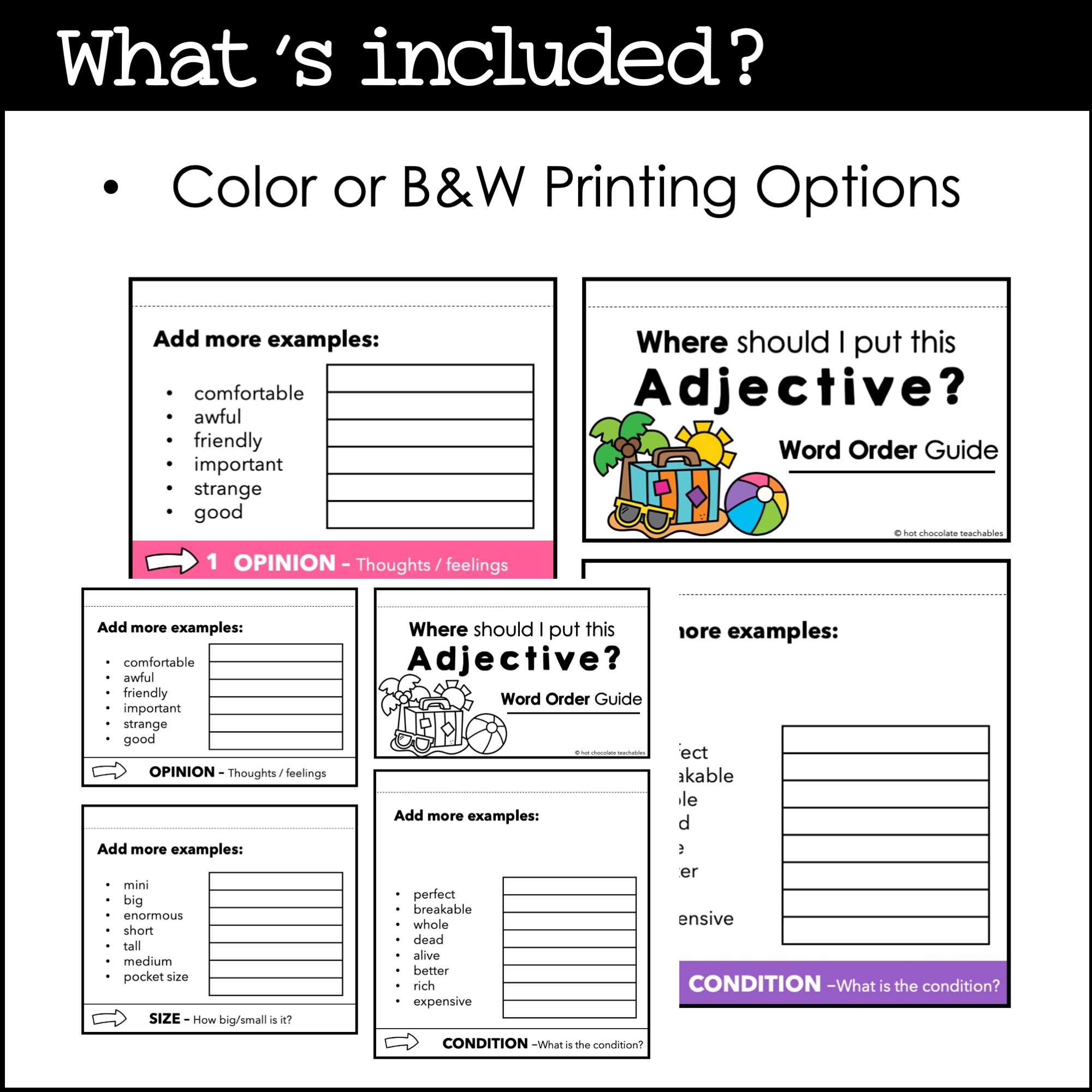 Ordering Adjectives Flap Book - Word Order in Sentences Reference Guide ...