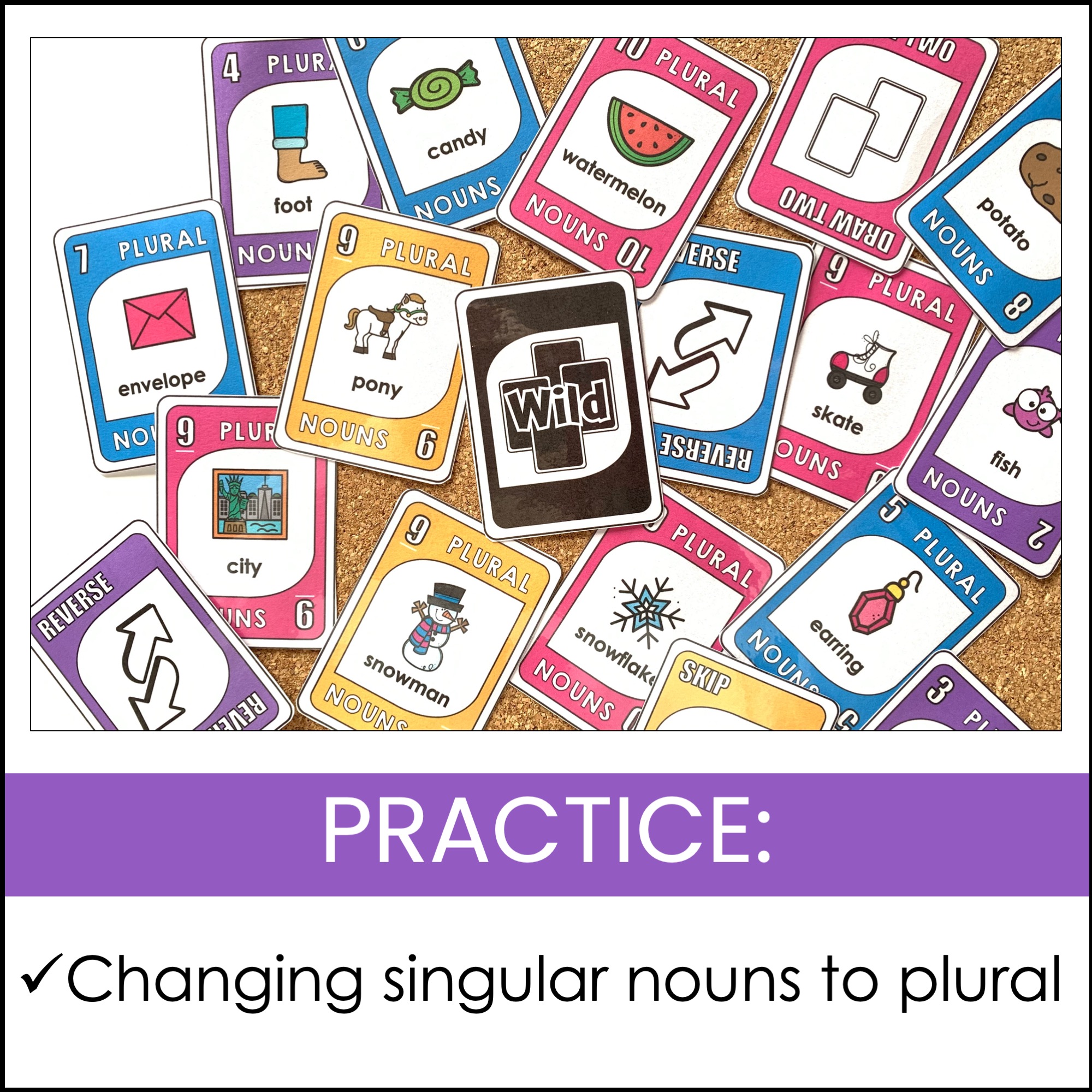 Plural Noun Endings Card Game - Practice -s, -es, -ies, and -ves and ...