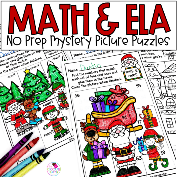 Christmas Math ELA Worksheets - No Prep - Mystery Picture Puzzles ...