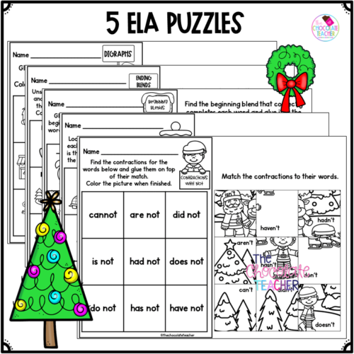 Christmas Math ELA Worksheets - No Prep - Mystery Picture Puzzles ...