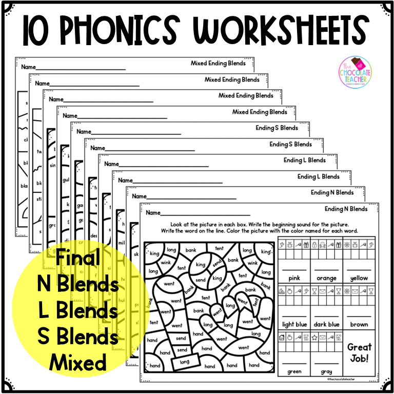 Ending Blends Phonics Worksheets - Short Vowels - Color by Code | Made ...