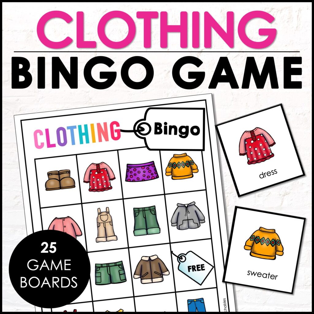 Clothes BINGO Game: Printable Clothing Vocabulary Game Boards | Made By ...