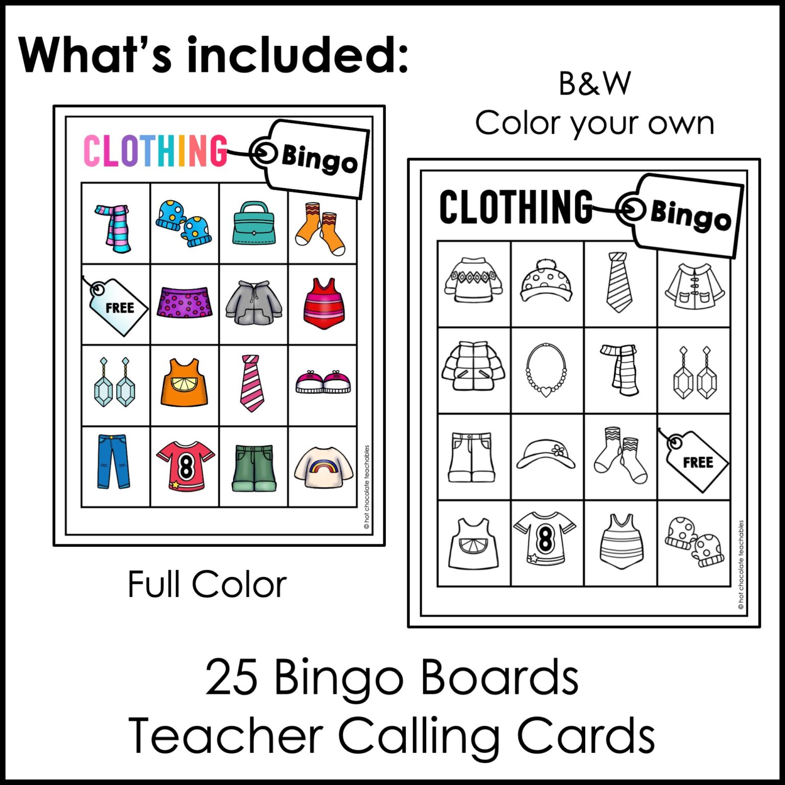 Clothes BINGO Game: Printable Clothing Vocabulary Game Boards | Made By ...