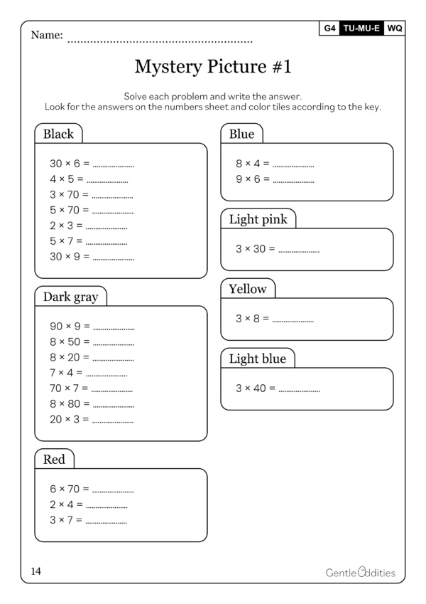 Thanksgiving Math Mystery Pictures Grade 4: Addition Subtraction ...