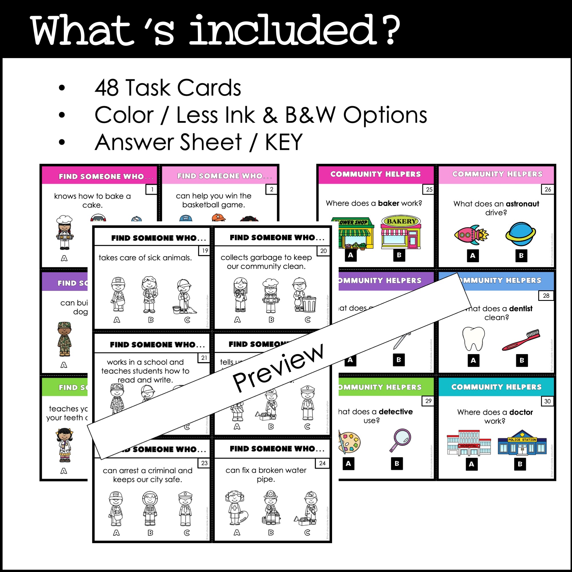 Community Helpers Job Identification Task Cards - Answering WH ...
