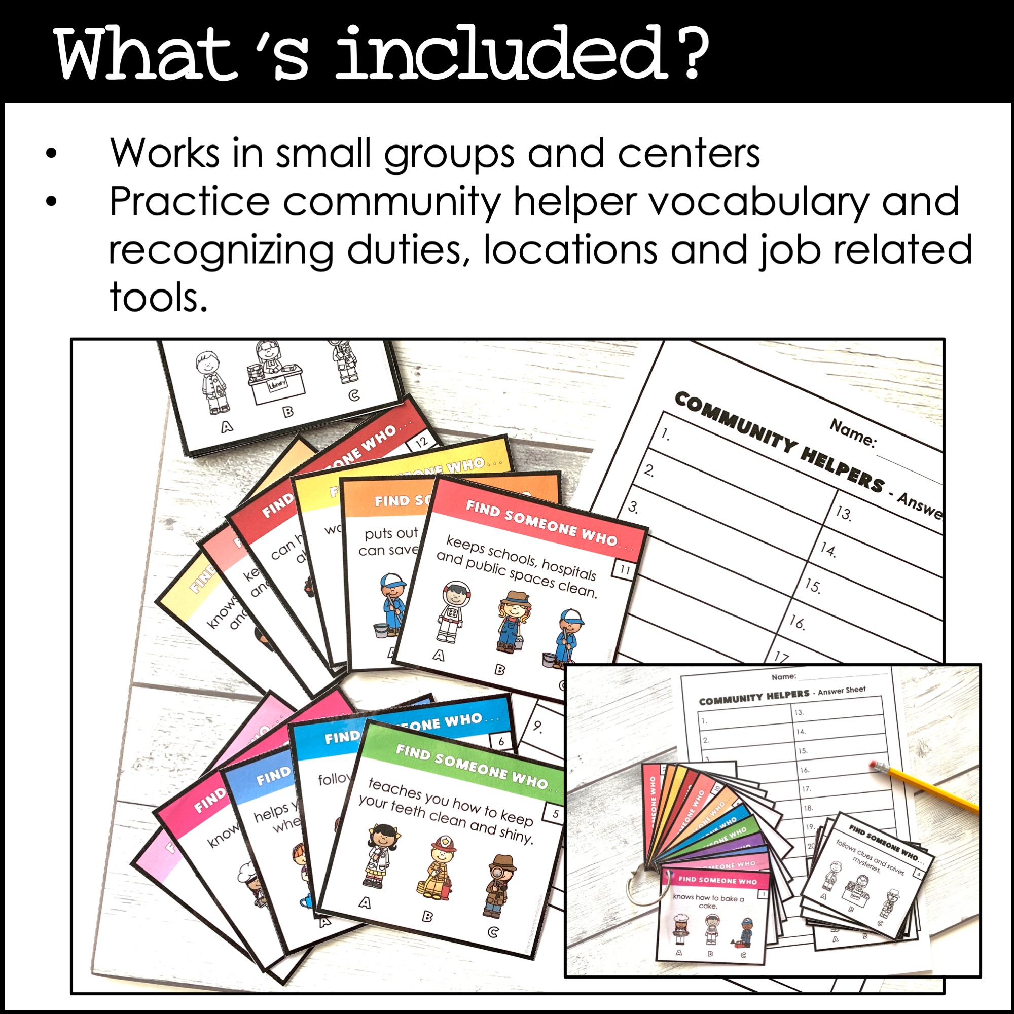 Community Helpers Job Identification Task Cards - Answering WH ...