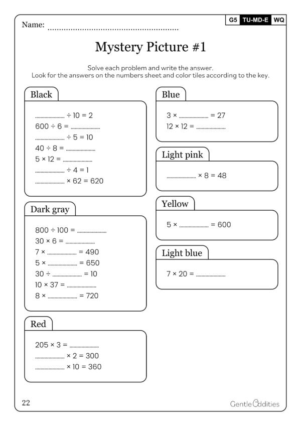Thanksgiving Math Mystery Pictures Grade 5: Addition Subtraction ...
