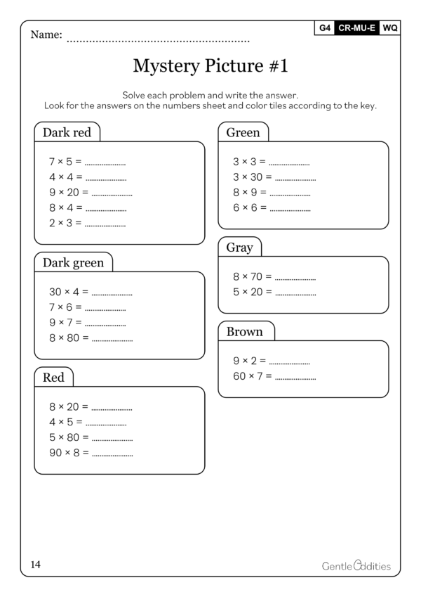 Christmas Math Mystery Pictures Grade 4: Addition Subtraction ...